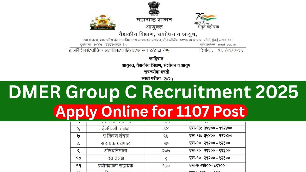 DMER Group C Recruitment 2025 {1107 Post} Apply Online ...